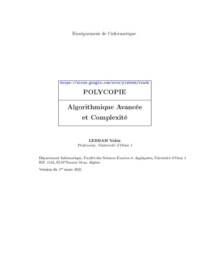 Algorithmique et Complexité Avancée | PDF | Structure de contrôle | Complexité temporelle