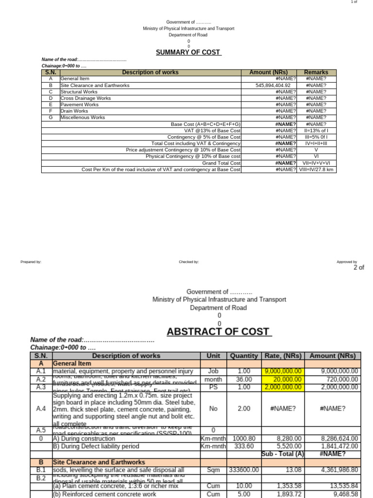 Road Estimation Excel Sheet by Engineeringnepal | PDF | Concrete ...