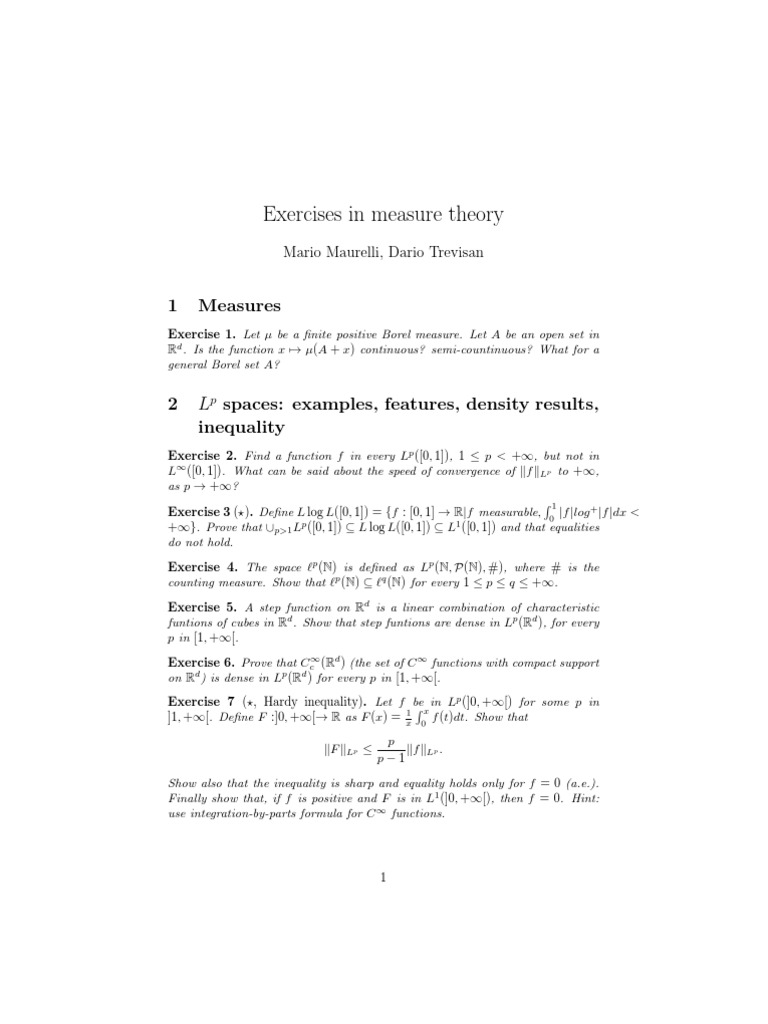 Measure Theory Exercises: Exploring Measures, Lp Spaces, Hilbert Spaces, and Weak Convergence ...
