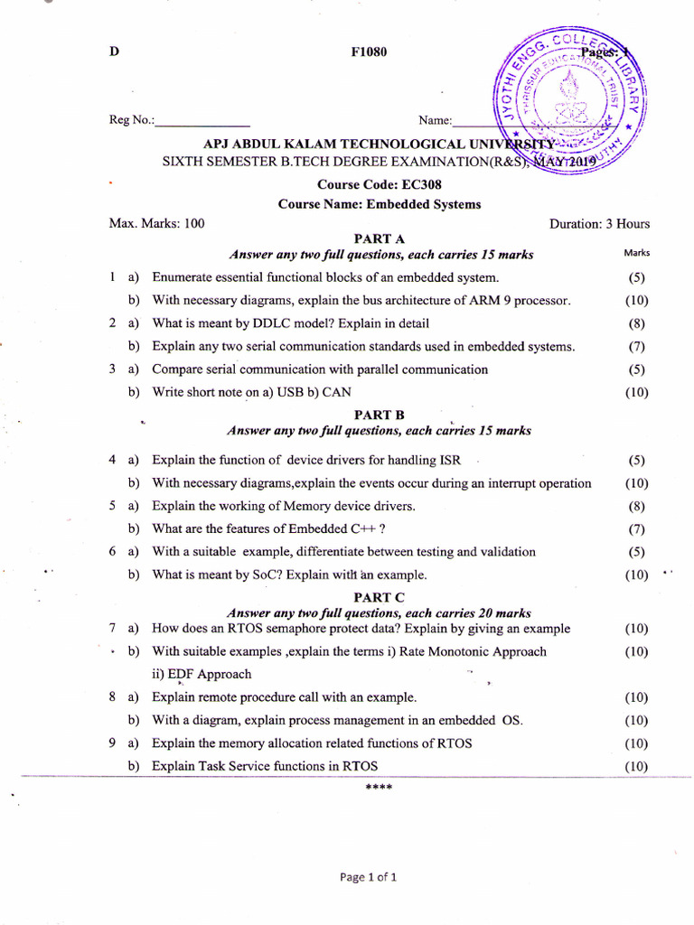 EC308 Embedded Systems, May 2019 | PDF | Embedded System | System Software