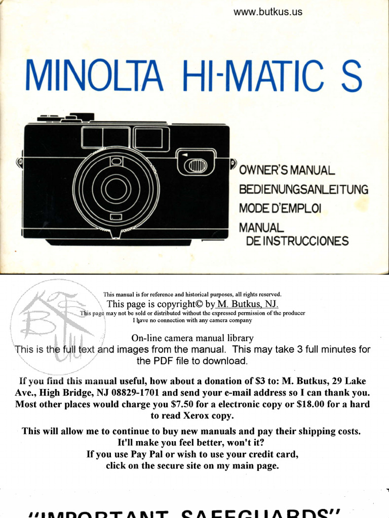 Minolta Hi-Matic S Owner's Manual | PDF | Flash (Photography ...