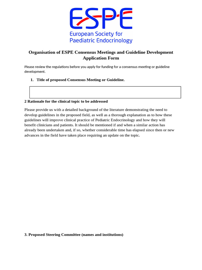 Espe Consensus Guidelines Application Form | PDF