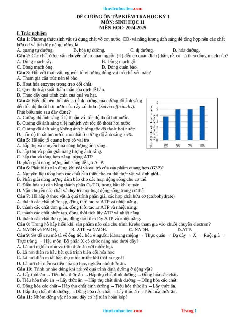De Cuong On Tap HK1 Sinh 11 KNTT 24 25 | PDF