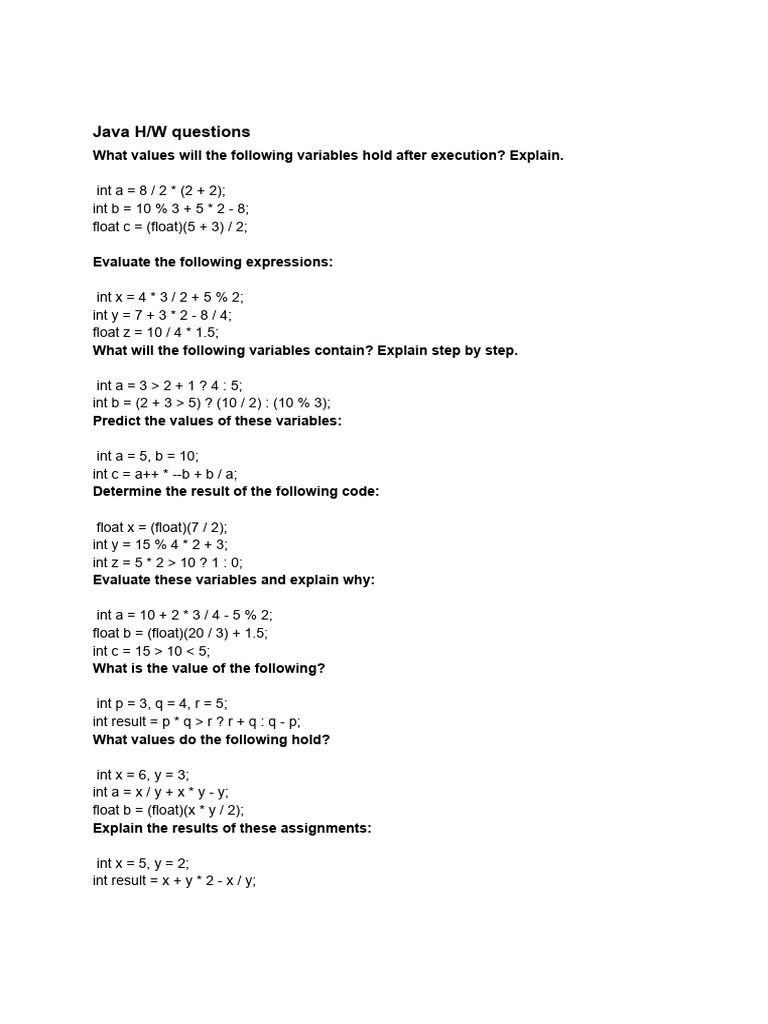 Java Variable Evaluation Questions | PDF