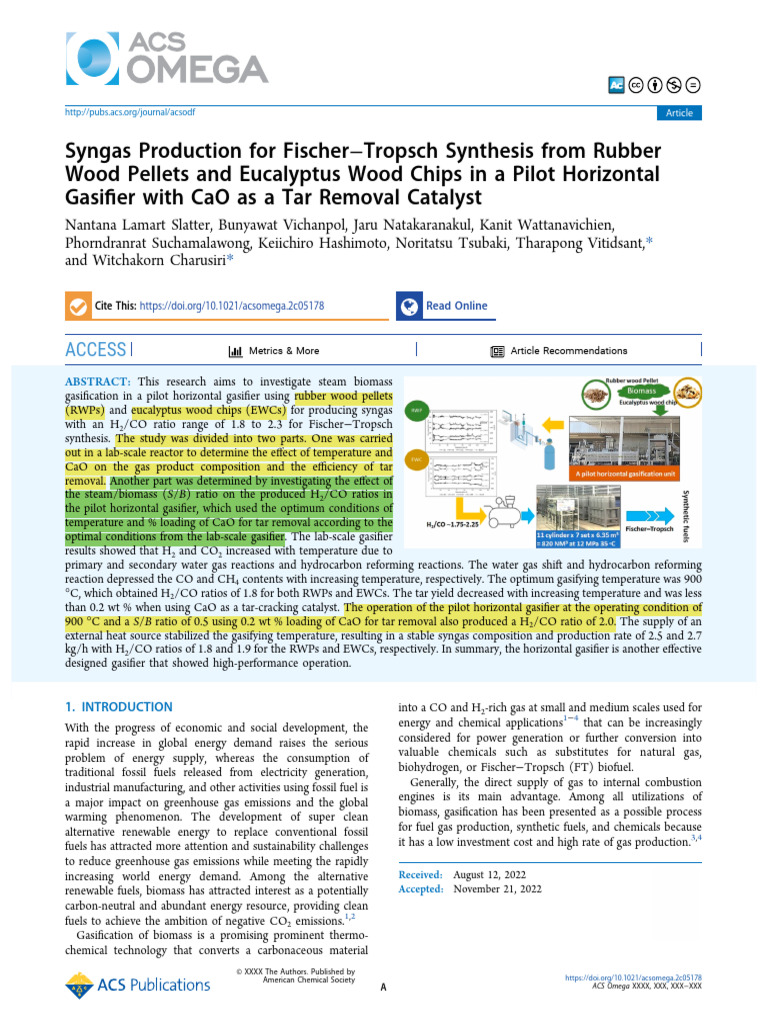 Syngas Production For Fischer Tropsch Synthesis From Rubber Wood ...