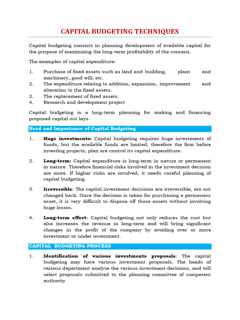 Capital Budgeting Techniques | PDF | Net Present Value | Internal Rate ...