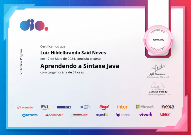Dio - Aprendendo Sintaxe Java | PDF