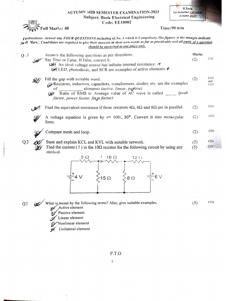 MID SEM BEE 2023 | PDF