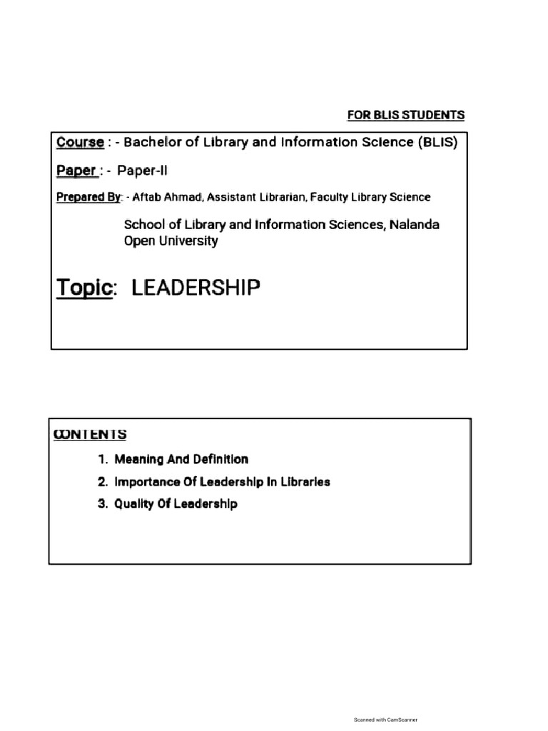 Leadership For Blis | PDF