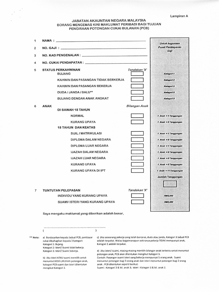 Borang Potongan Cukai Bulanan (PCB) | PDF