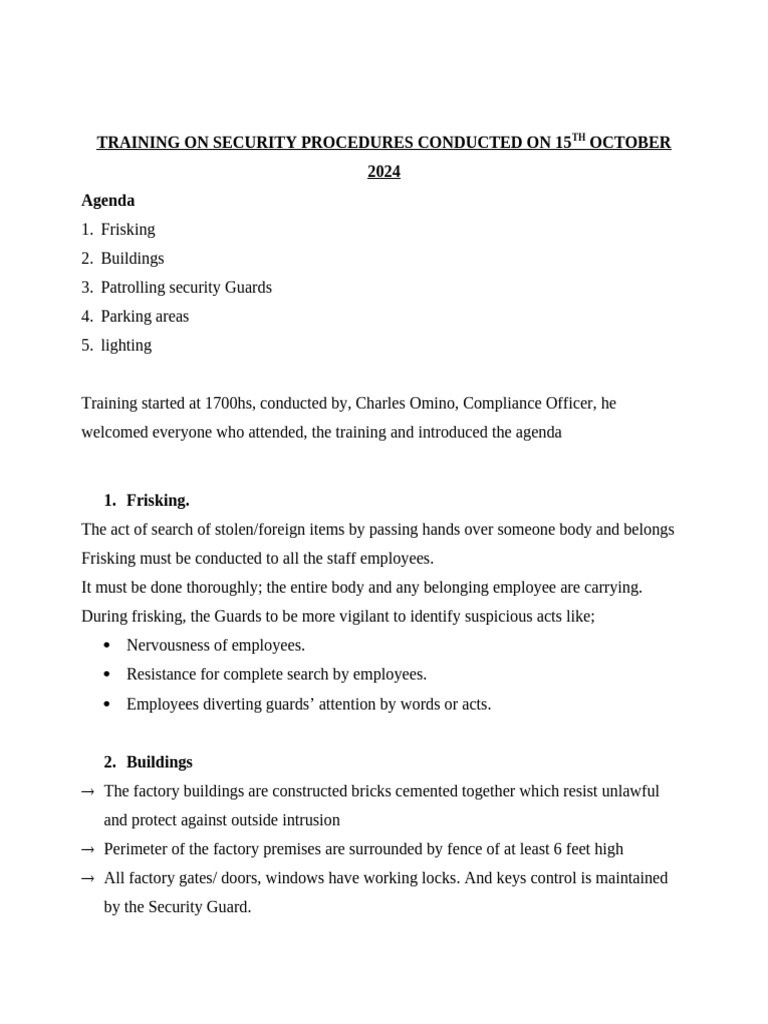 GST - PROCEDURAL SECURITY TRAINING - OCTOBER 2024 | PDF | Security Guard