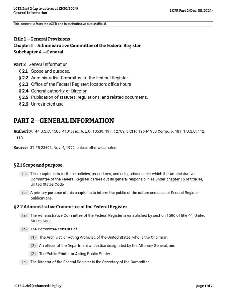 1 CFR Part 2 (up to date as of 12-30-2024) | PDF | Code Of Federal ...