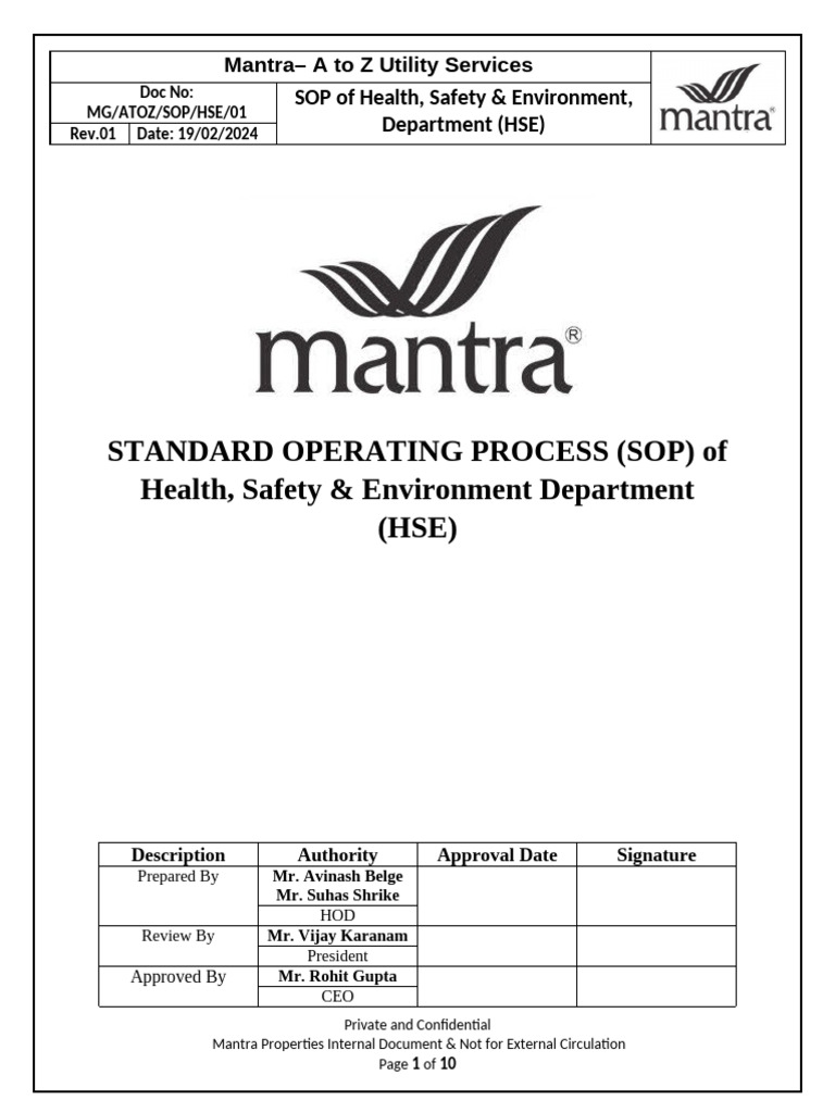 Sop Hse Final | PDF | Occupational Safety And Health | Risk