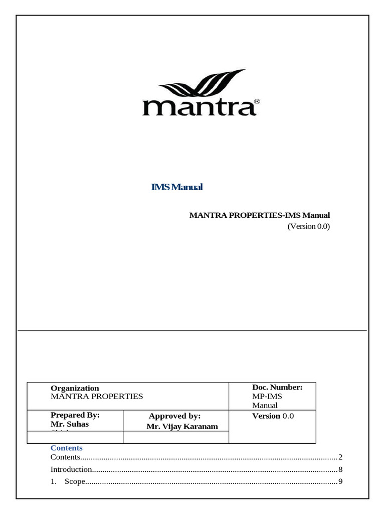 Mantra-Ims - Ims Manual Draft - r0 20240912 | PDF | Iso 9000 ...