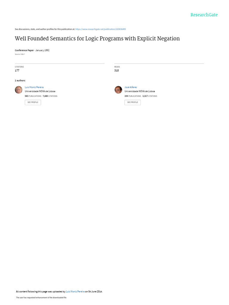 Well Founded Semantics For Logic Programs With Exp | PDF