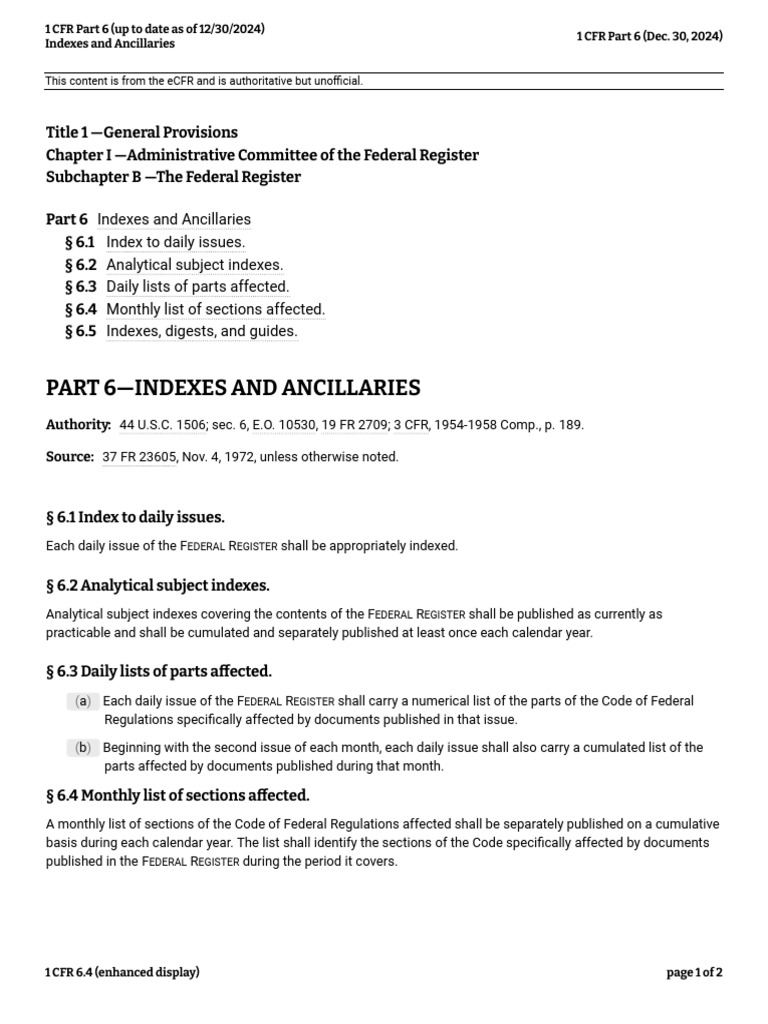 1 CFR Part 6 (Up To Date As of 12-30-2024) | PDF | Code Of Federal ...