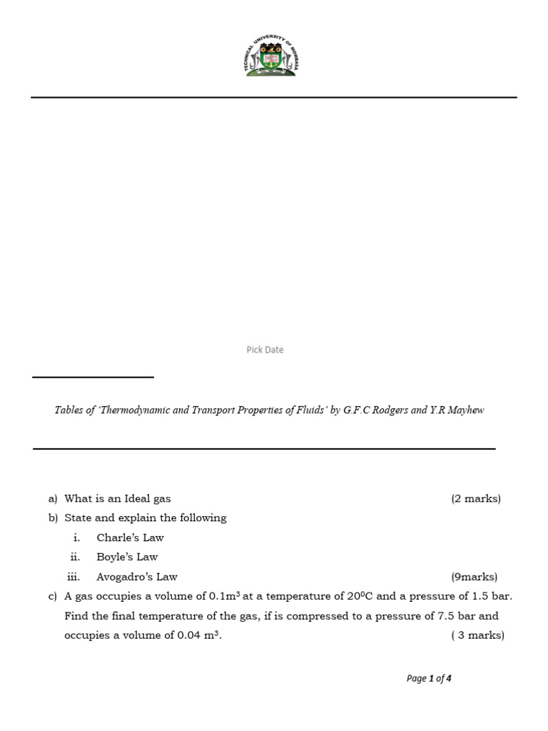 TMC 4226 Engineering Thermodynamics I paper II mech | PDF | Heat | Steam