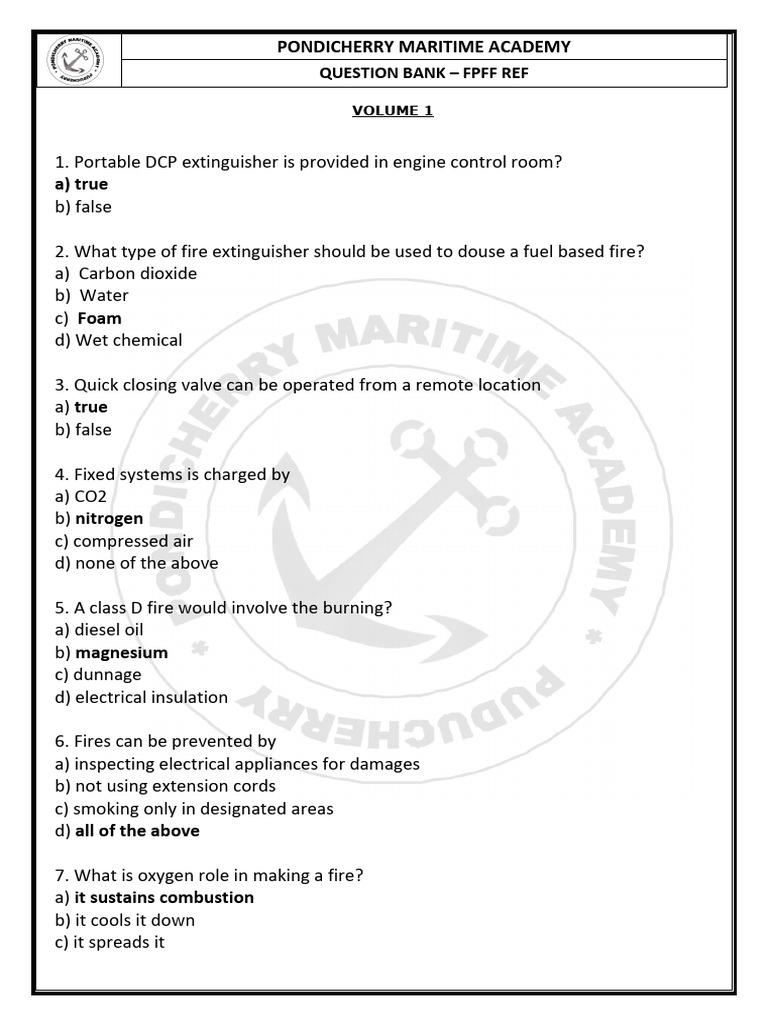 08.QUESTION BANK - FPFF REF | PDF | Fires | Combustion