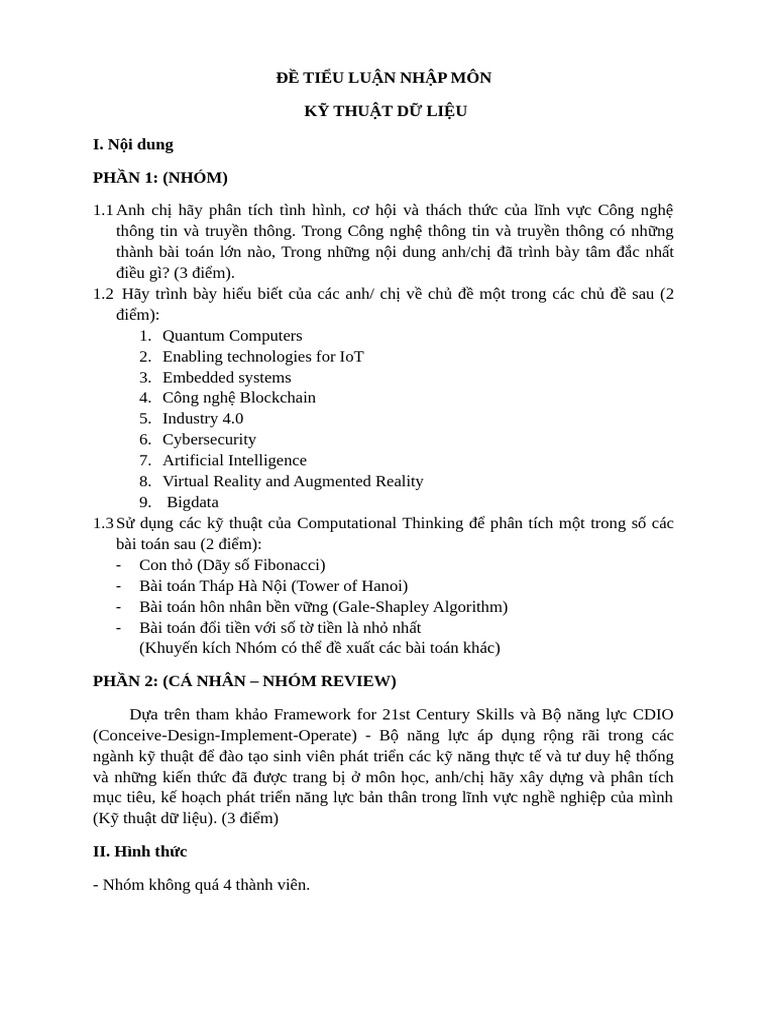 Tiểu luận Nhập môn ngành KTDL 2024 | PDF