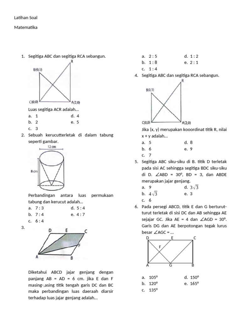 Latihan Soal MTK Contoh Soal Dan Latihan | PDF