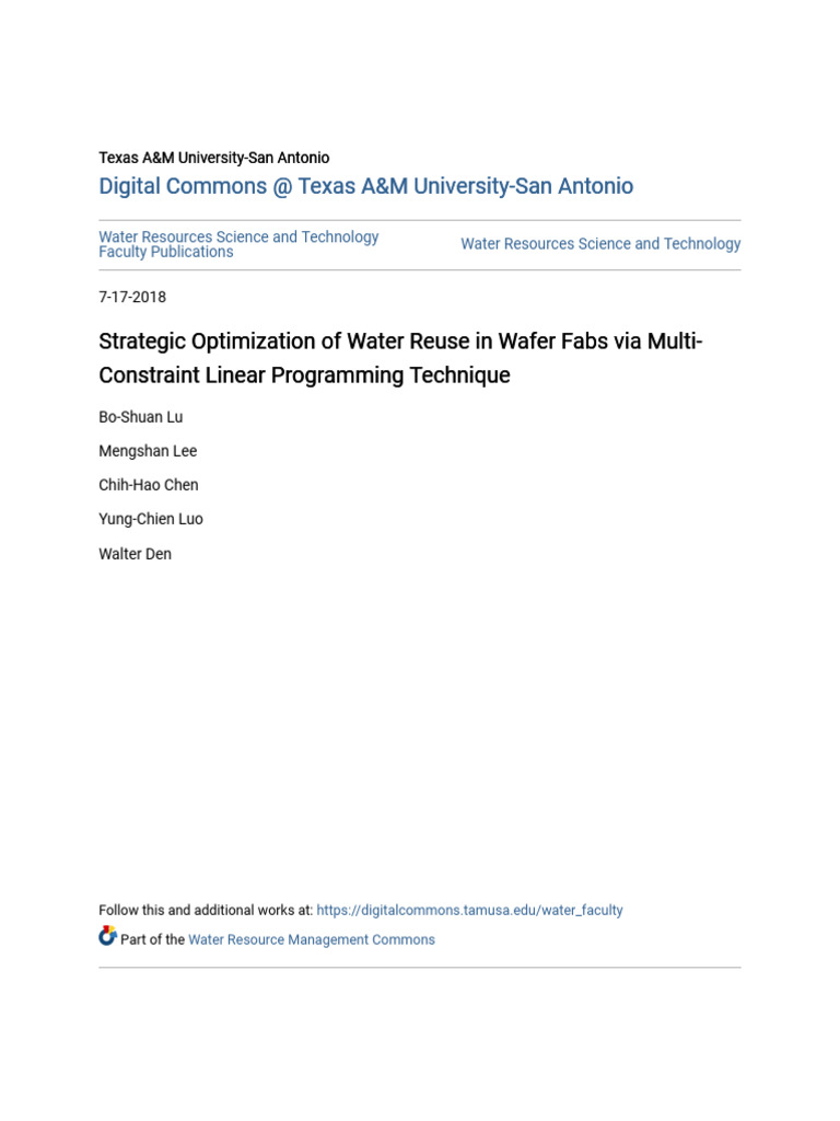 Strategic Optimization of Water Reuse in Wafer Fabs via Multiconstraint Linear Programming ...