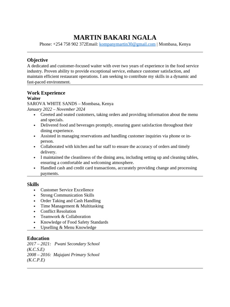 Martin Bakari Ngala CV | PDF