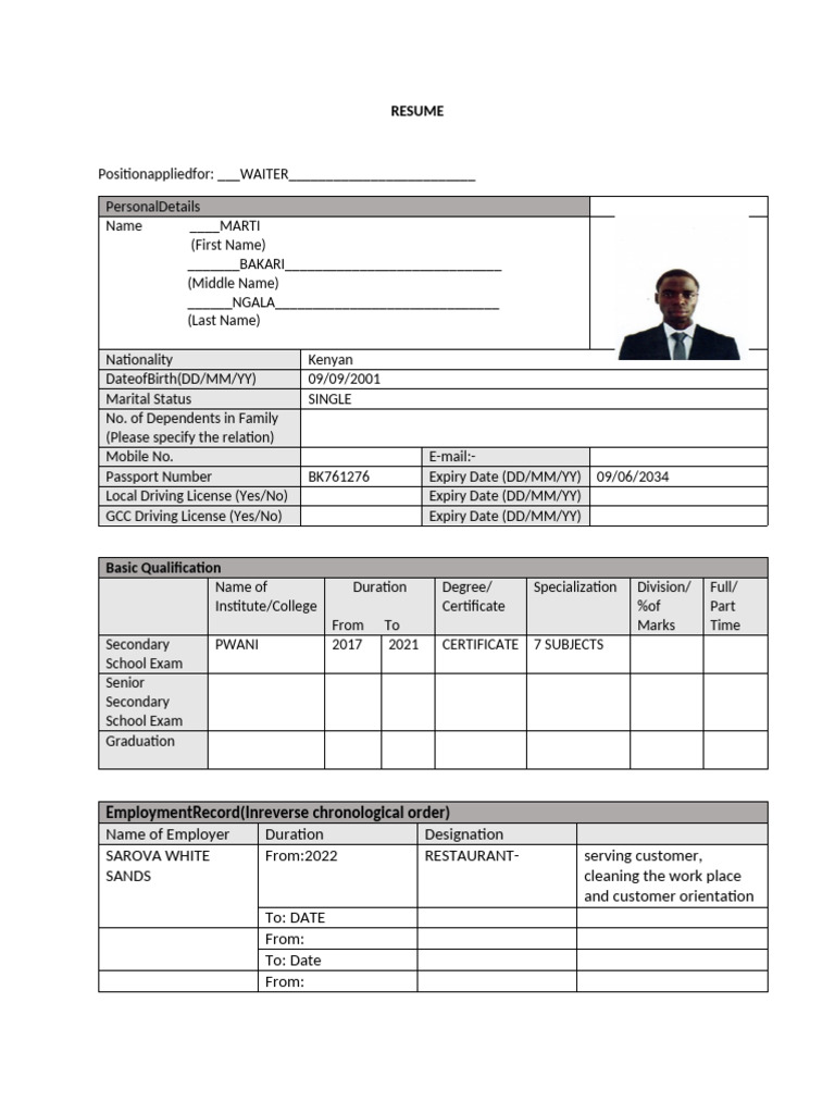 Martin Bakari | PDF | Restaurants | Waiting Staff