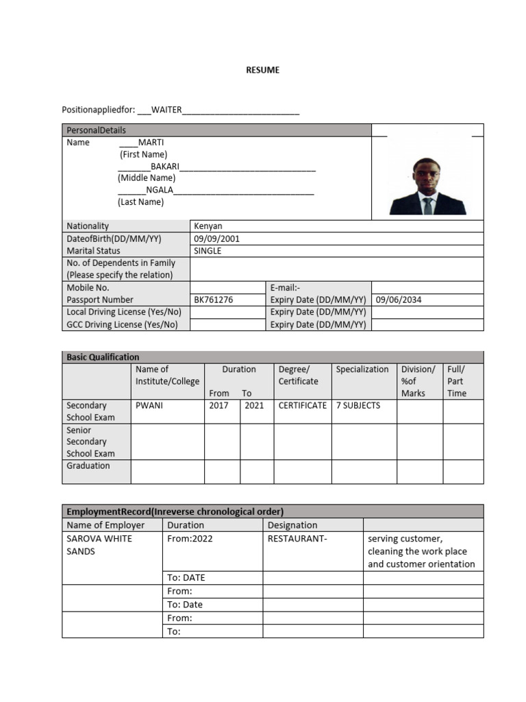Martin Bakari | PDF | Restaurants | Waiting Staff