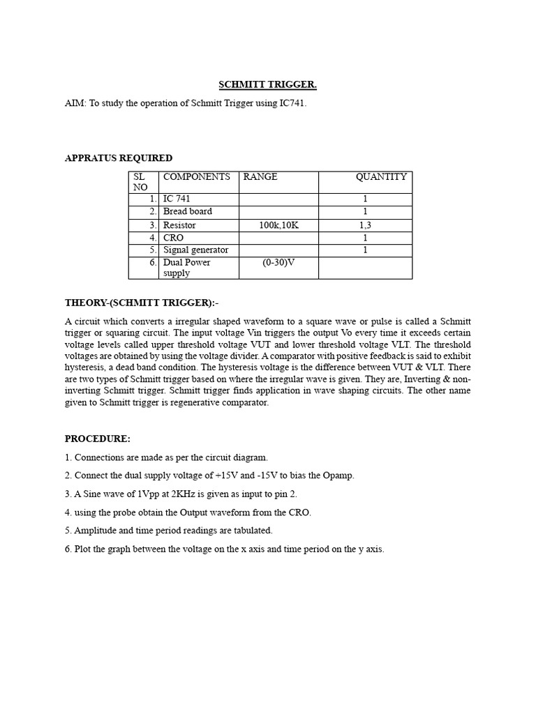 Schmitt Trigger Exp 7 | PDF | Electronic Circuits | Electronics