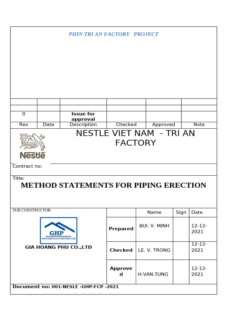 Method Statements For Piping Erection | PDF | Valve | Pipe (Fluid Conveyance)
