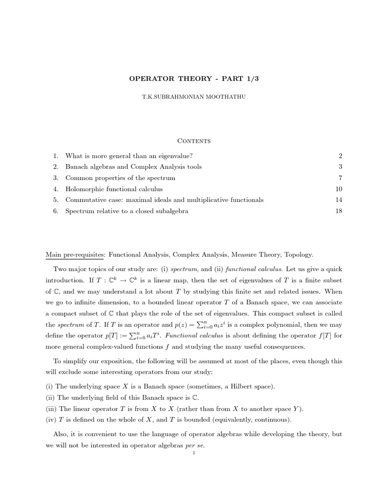 Operatortheory Tksm 1 Pdf Operator Mathematics Banach Space
