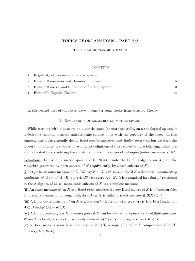 TopicsInAnalysis2-TKSM | PDF | Measure (Mathematics) | Geometry