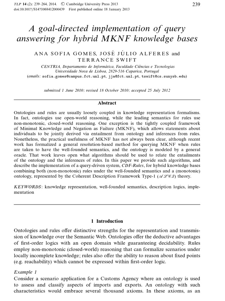 2014 - A Goal-Directed Implementation of Query Answering For Hybrid MKNF Knowledge Bases | PDF ...