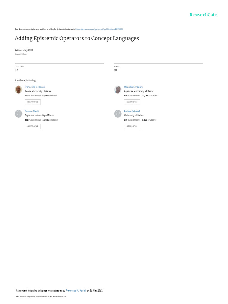 1992_Adding Epistemic Operators to Concept Languages | PDF | Interpretation (Logic) | Knowledge