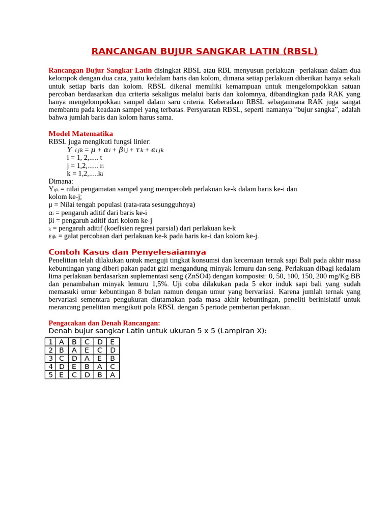 Rancangan Bujur Sangkar Latin (RBSL) | PDF
