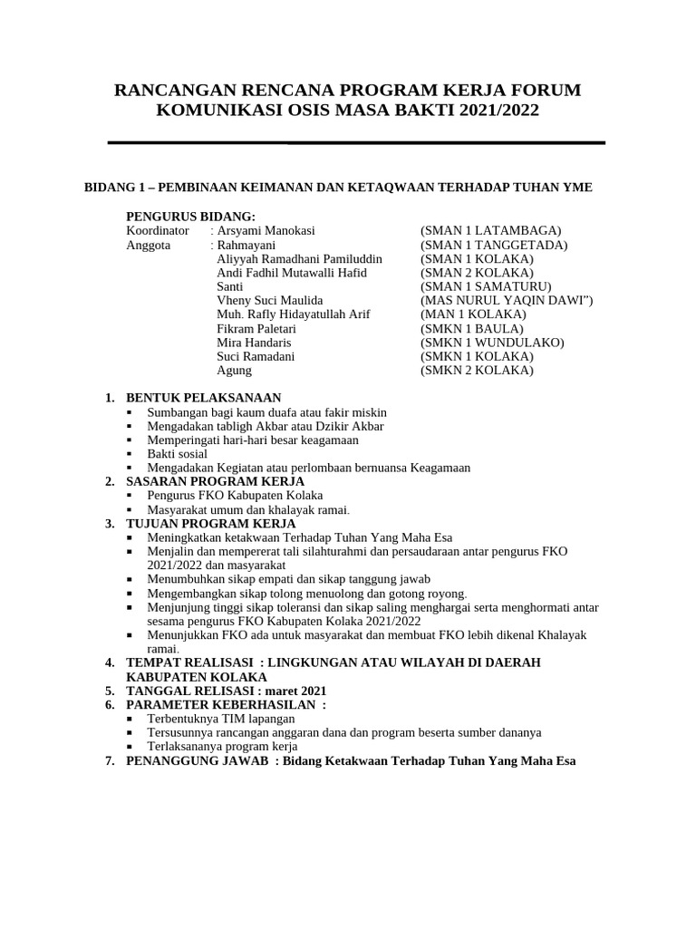 Susunan Rancangan Proker Fko 2021 | PDF