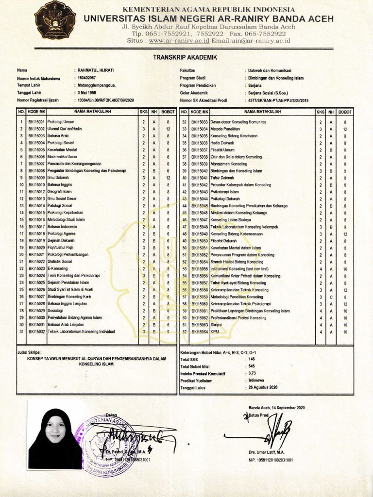 TRANSKRIP NILAI | PDF