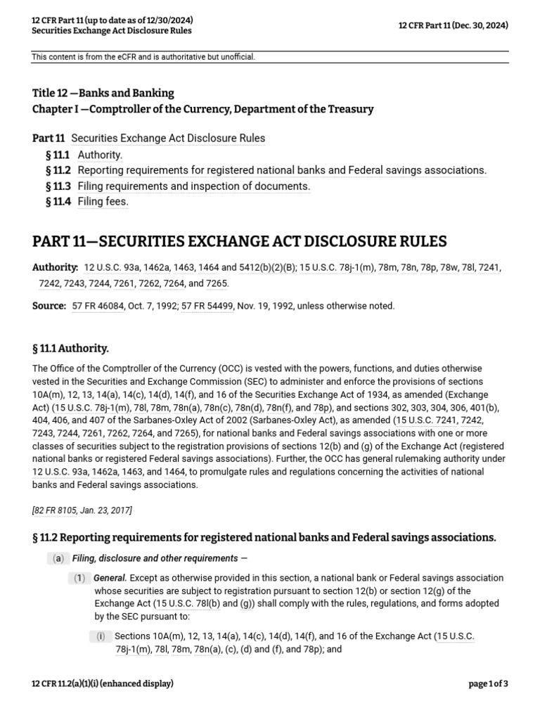 Securities Disclosure Rules for Banks | PDF | Code Of Federal ...