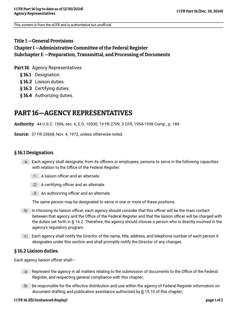 1 CFR Part 16 (up to date as of 12-30-2024) | PDF | Code Of Federal ...