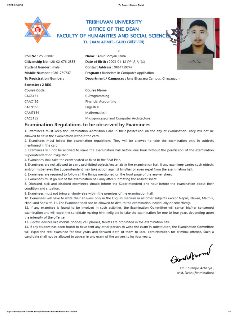 TU Exam Admit Card Instructions | PDF