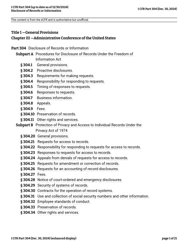 1 CFR Part 304 (Up To Date As of 12-30-2024) | PDF | Freedom Of ...