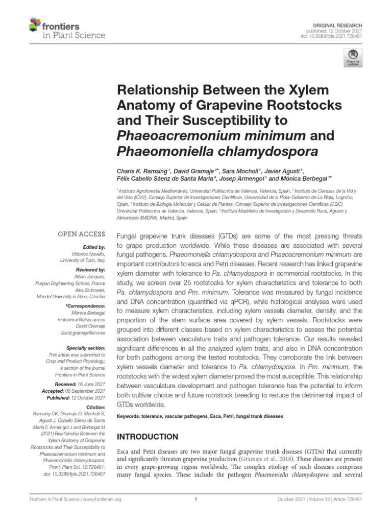 Relationship Between The Xylem Anatomy of Grapevine Rootstocks and Their Susceptibility To ...