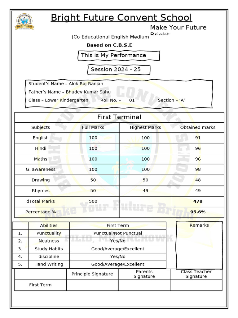 (LKG) First Terminal Report Card003 | PDF | Teachers | Educational ...