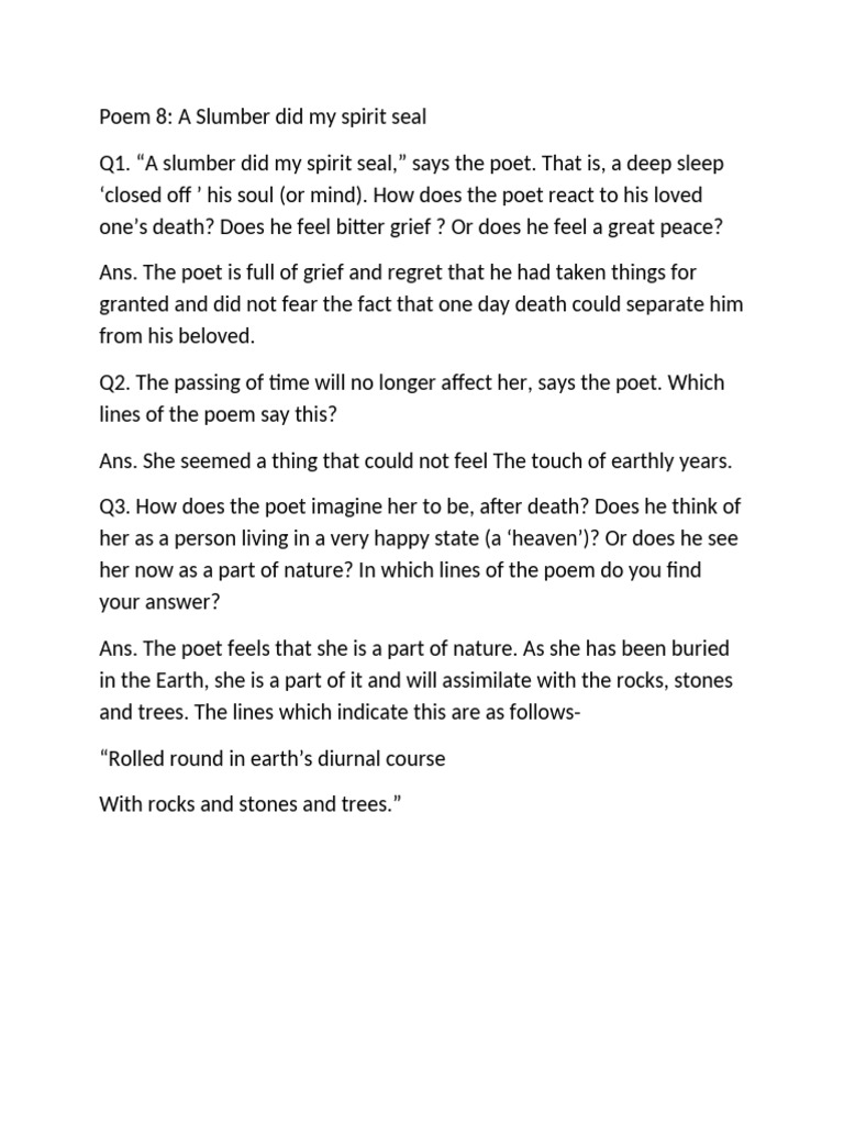 Analysis of "A Slumber Did My Spirit Seal" | PDF