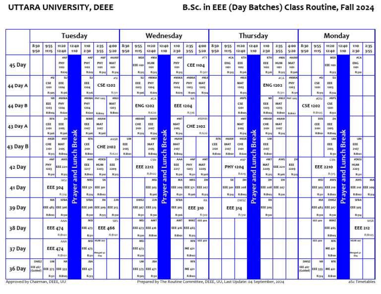 Fall 2024 EEE Class Routine UU | PDF