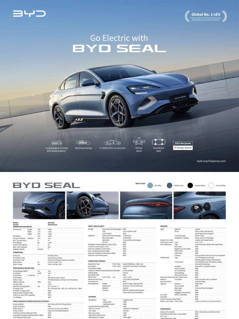 Byd Seal Localized Spec Sheet Oct 2024 f771c3 | PDF
