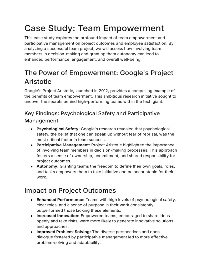 Case Study - Team Empowerment | PDF | Empowerment | Job Satisfaction