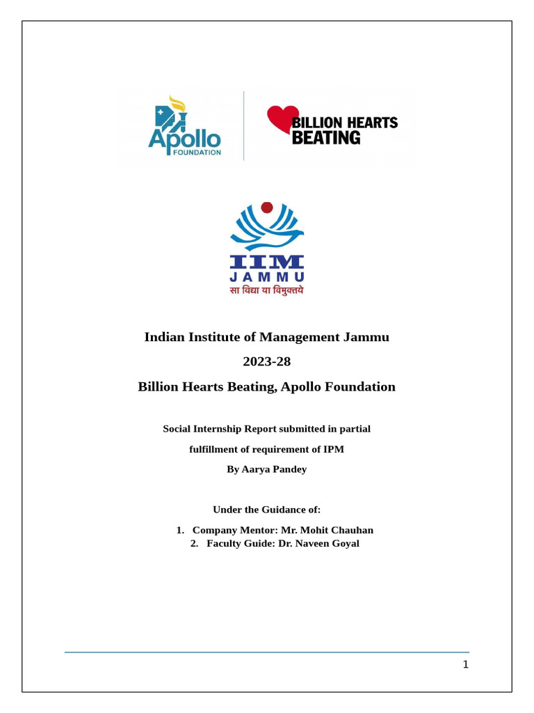 Apollo Foundation CSR Internship Report | PDF | Corporate Social ...