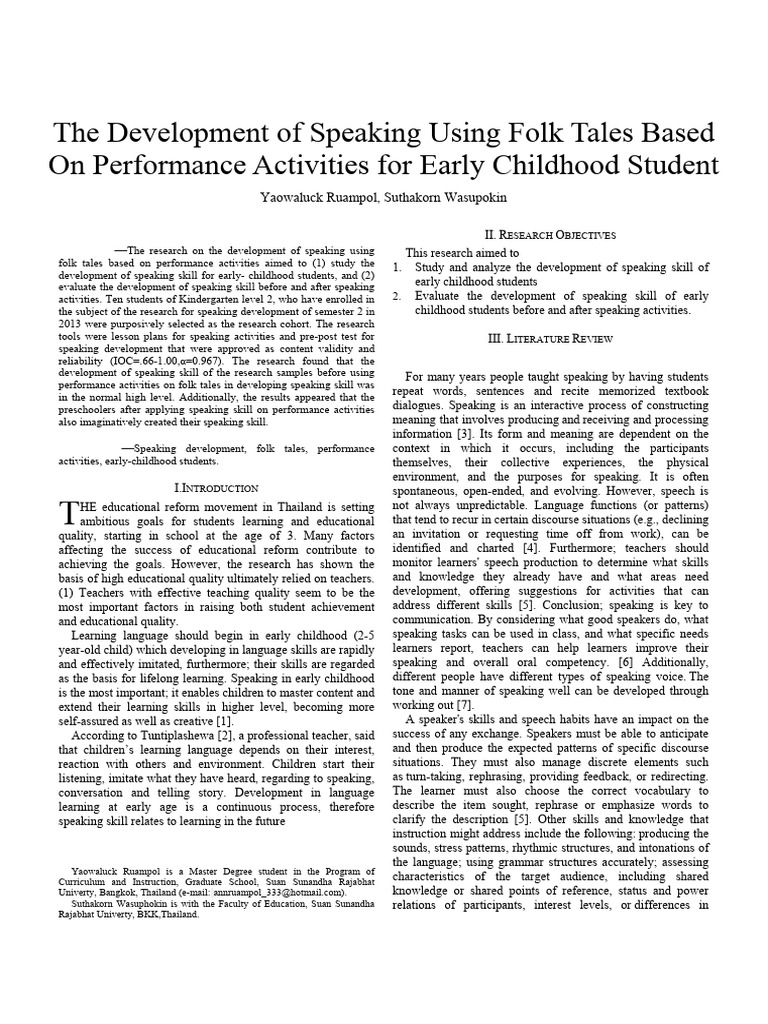 The Development of Speaking Using Folk Tales Based On Performance ...