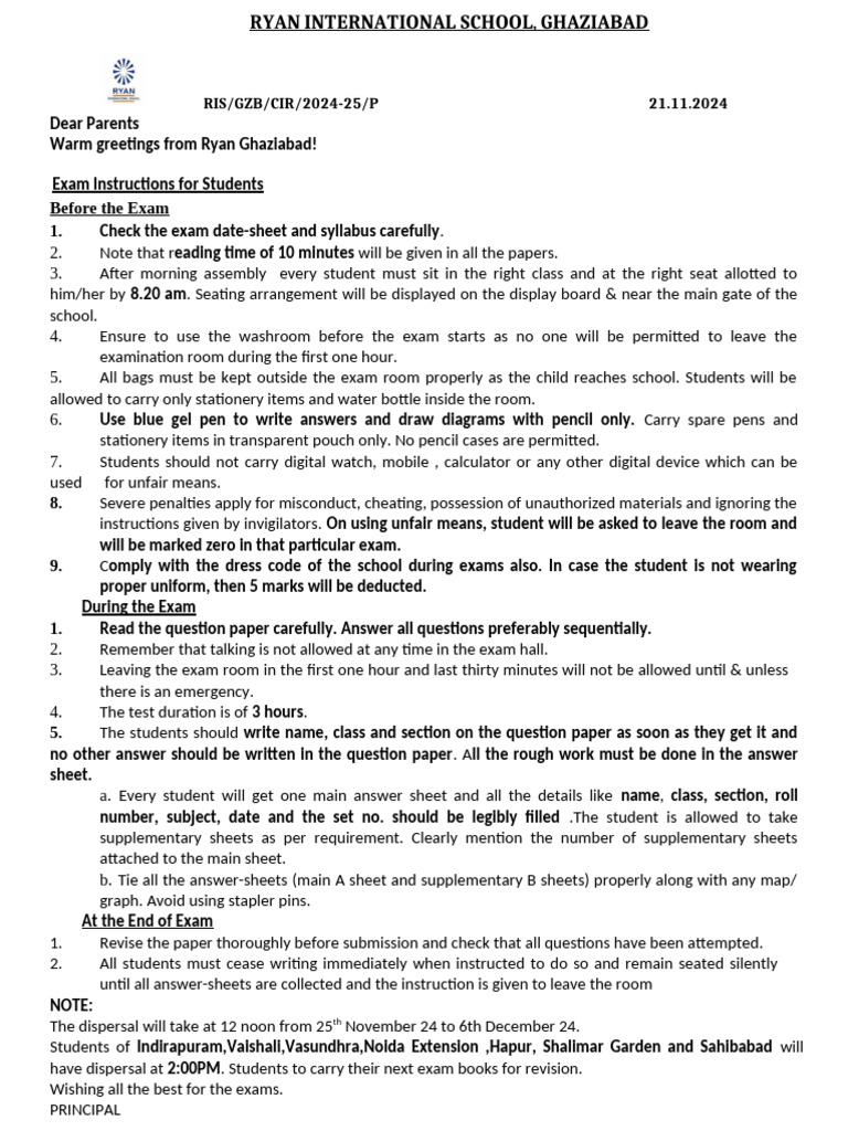 Exam Instructions (9-12 Class) Pre Board Nov-Dec'24 | PDF
